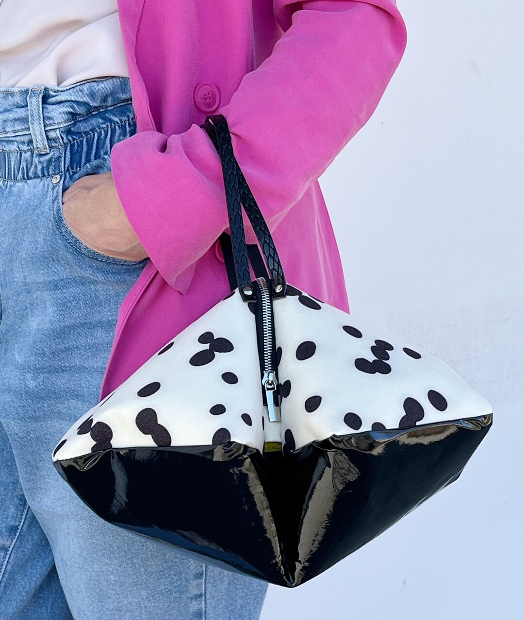 ORIGAMI TOP CASE Bag-dalmatian Top Case/black Vinyl -alcantara Bag ...