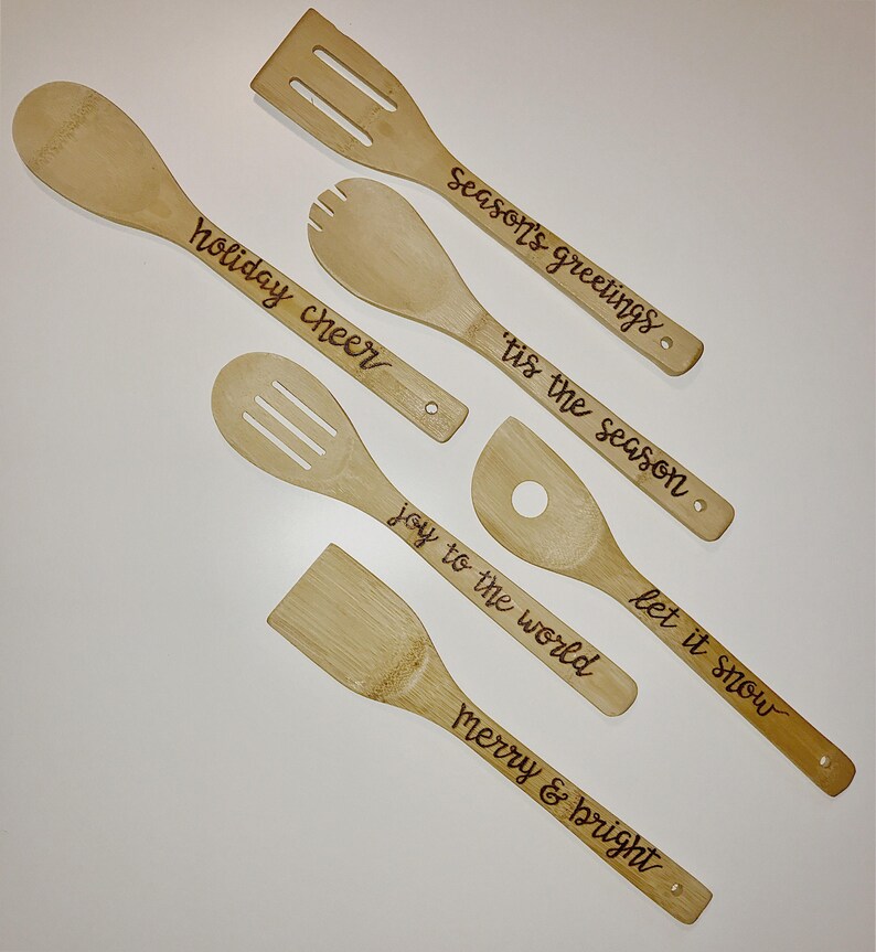 Woodburned Kitchen Utensils Christmas Edition | Etsy