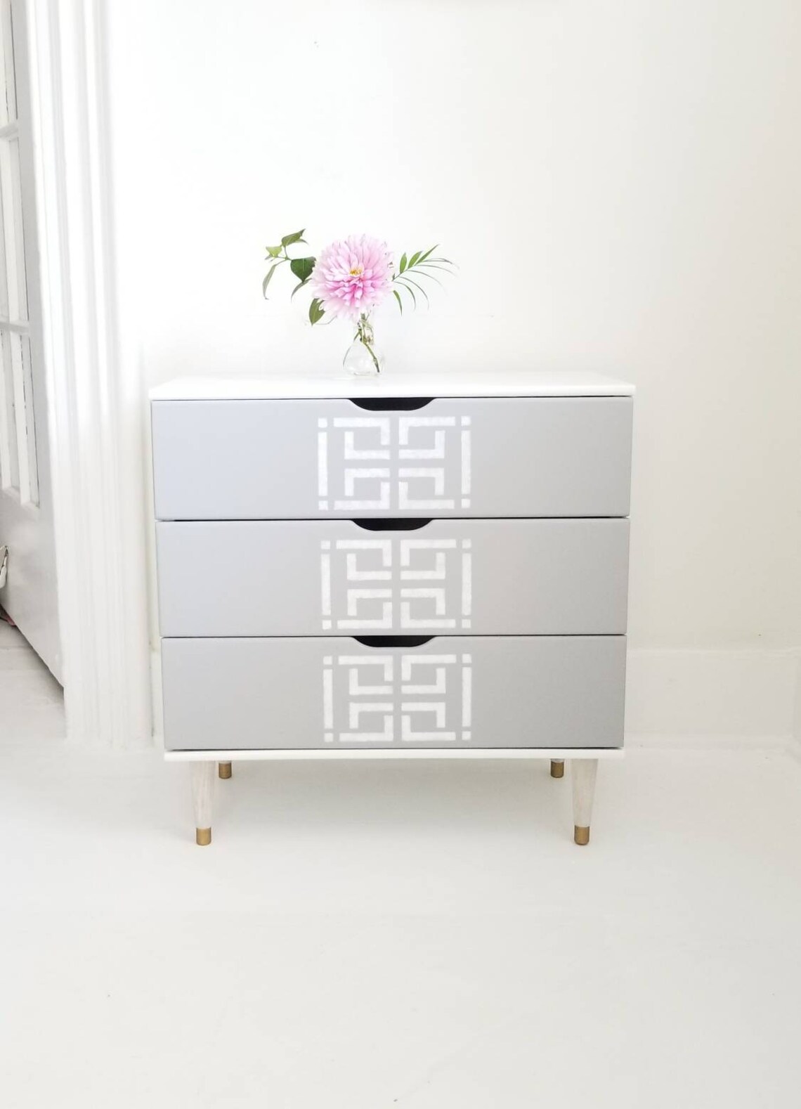 Lovely mid century end table Greek key graphic gray and | Etsy