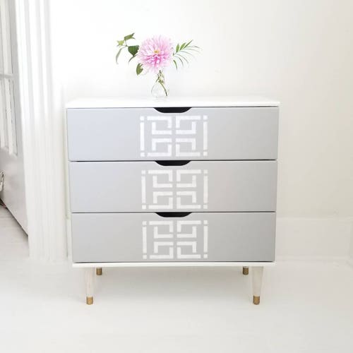 Lovely Mid Century End Table Greek Key Graphic Gray and - Etsy