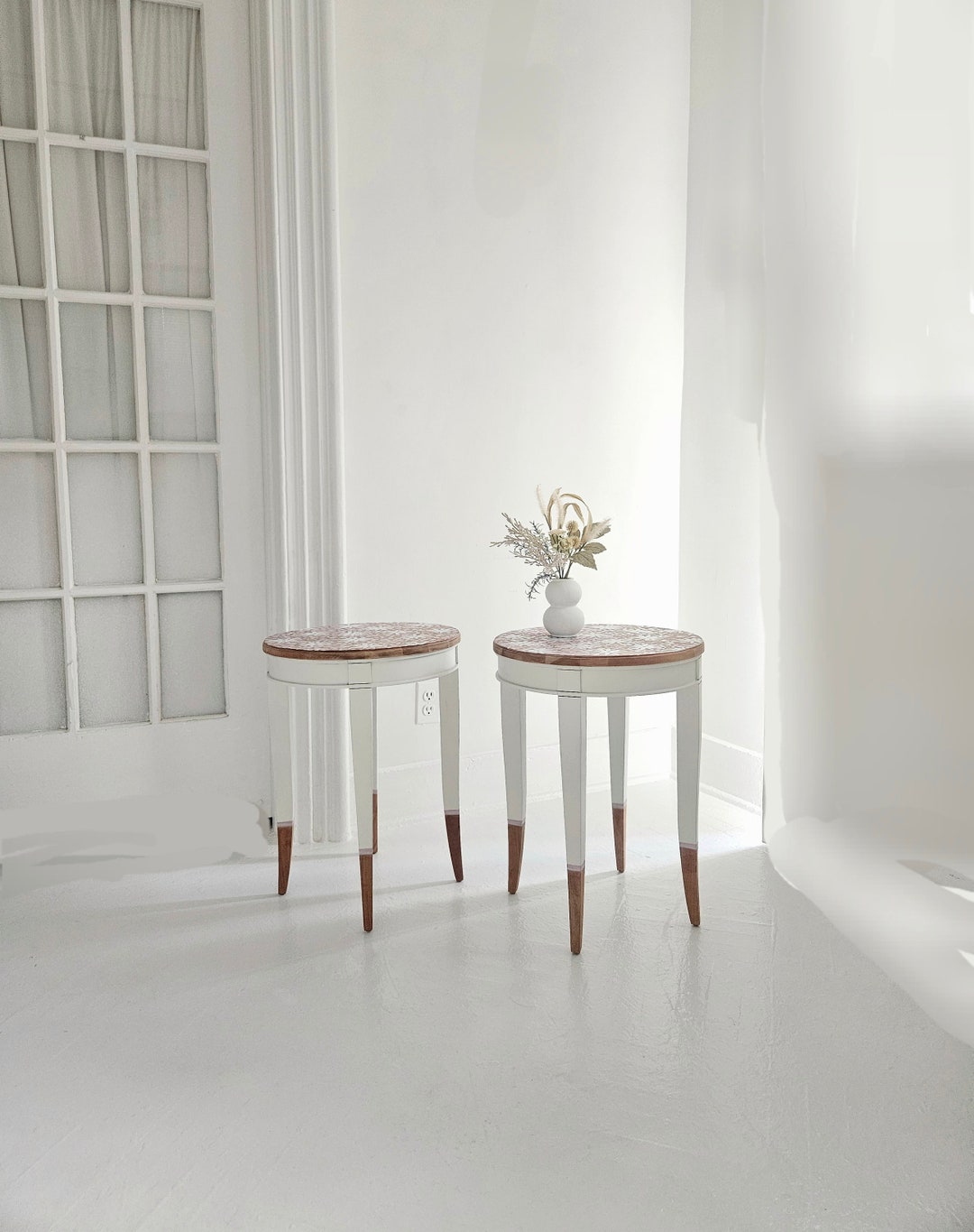 End Tables, Flower Tables, Vintage Tables, Hand Painted Flowers,daisy Furniture, Mauve, Raw Wood ...