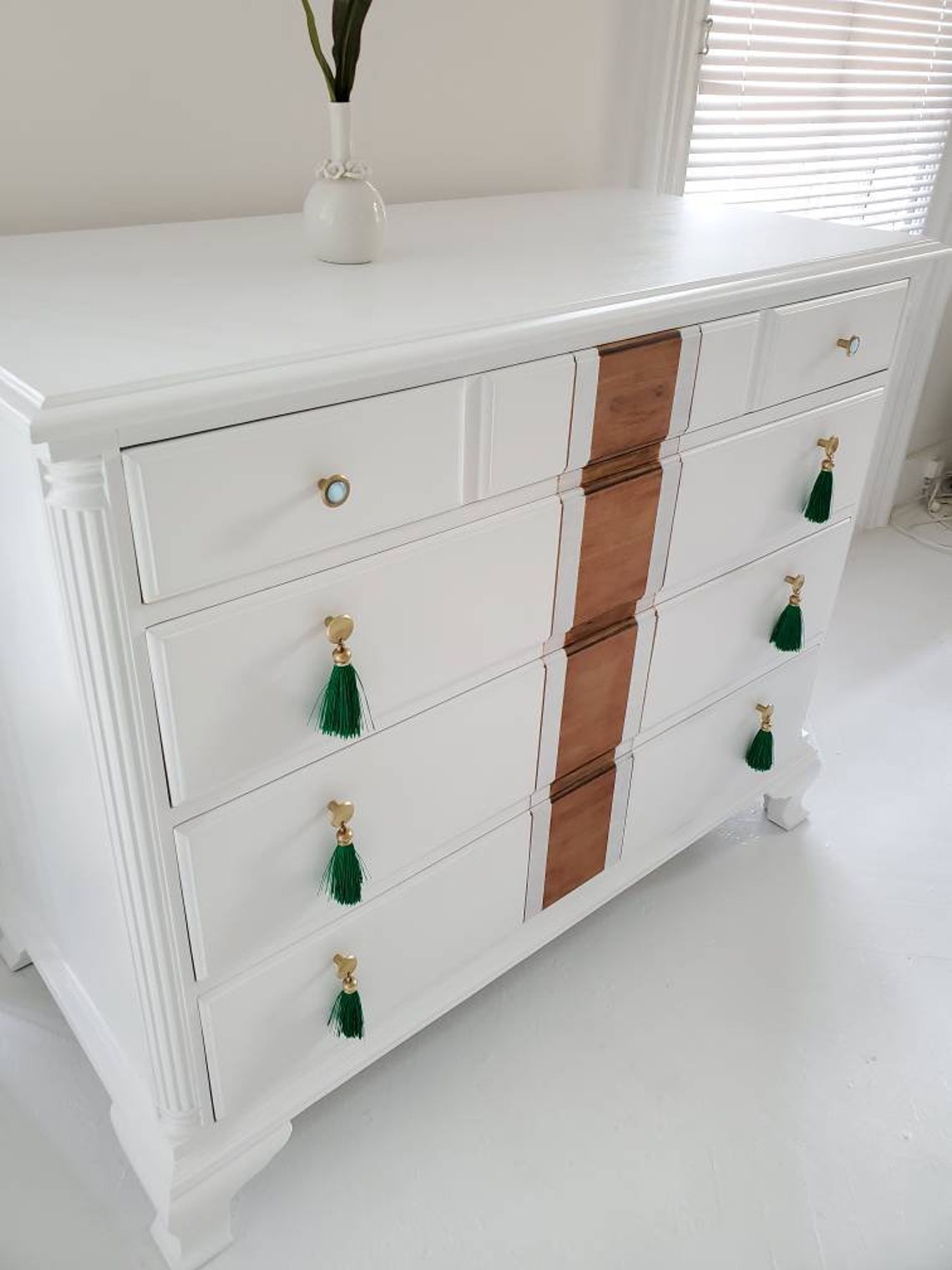 Beautiful Boho Dresser, Chest of Drawers, Emerald Tassels, Vintage ...