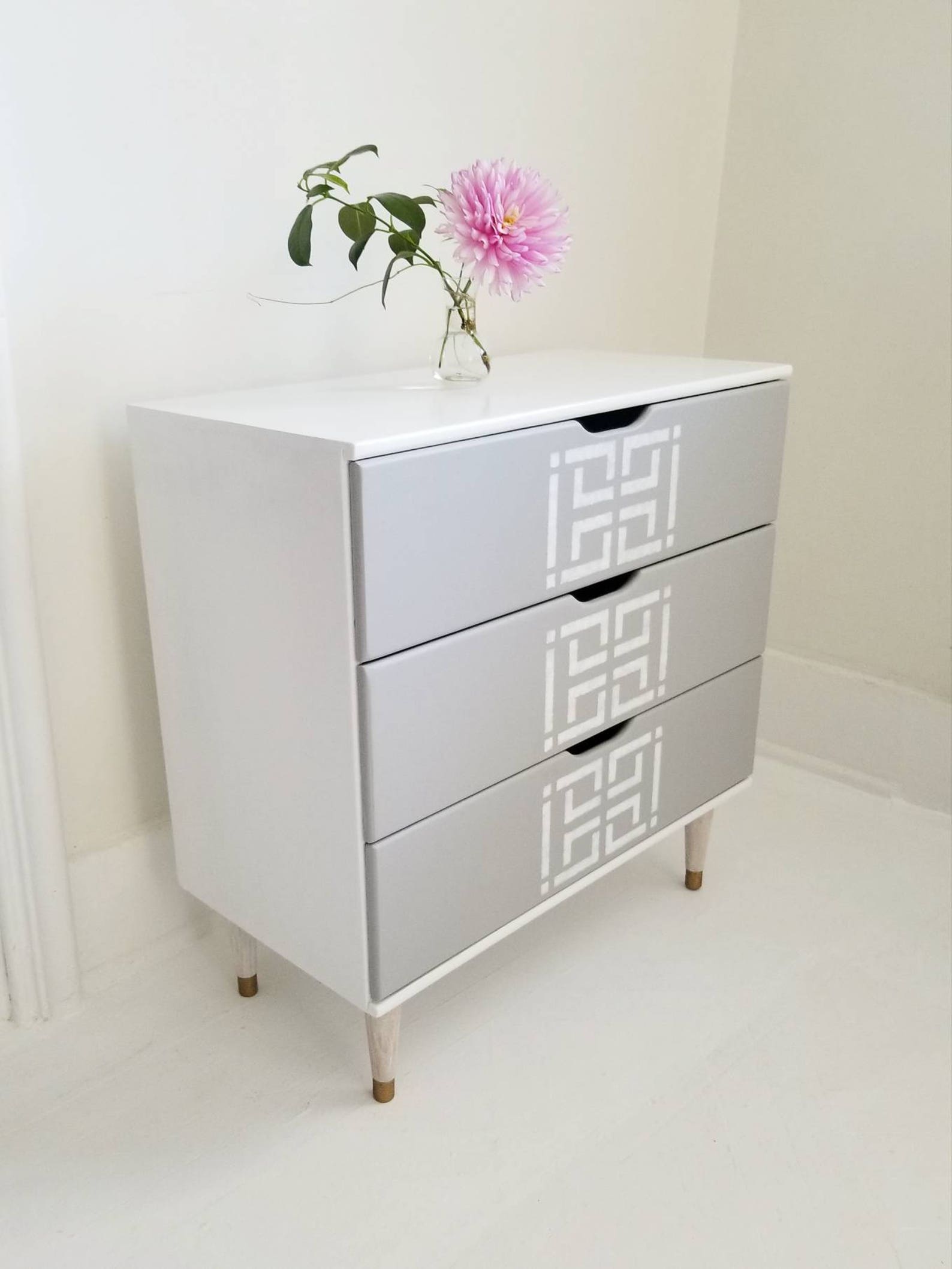 Lovely Mid Century End Table Greek Key Graphic Gray and - Etsy