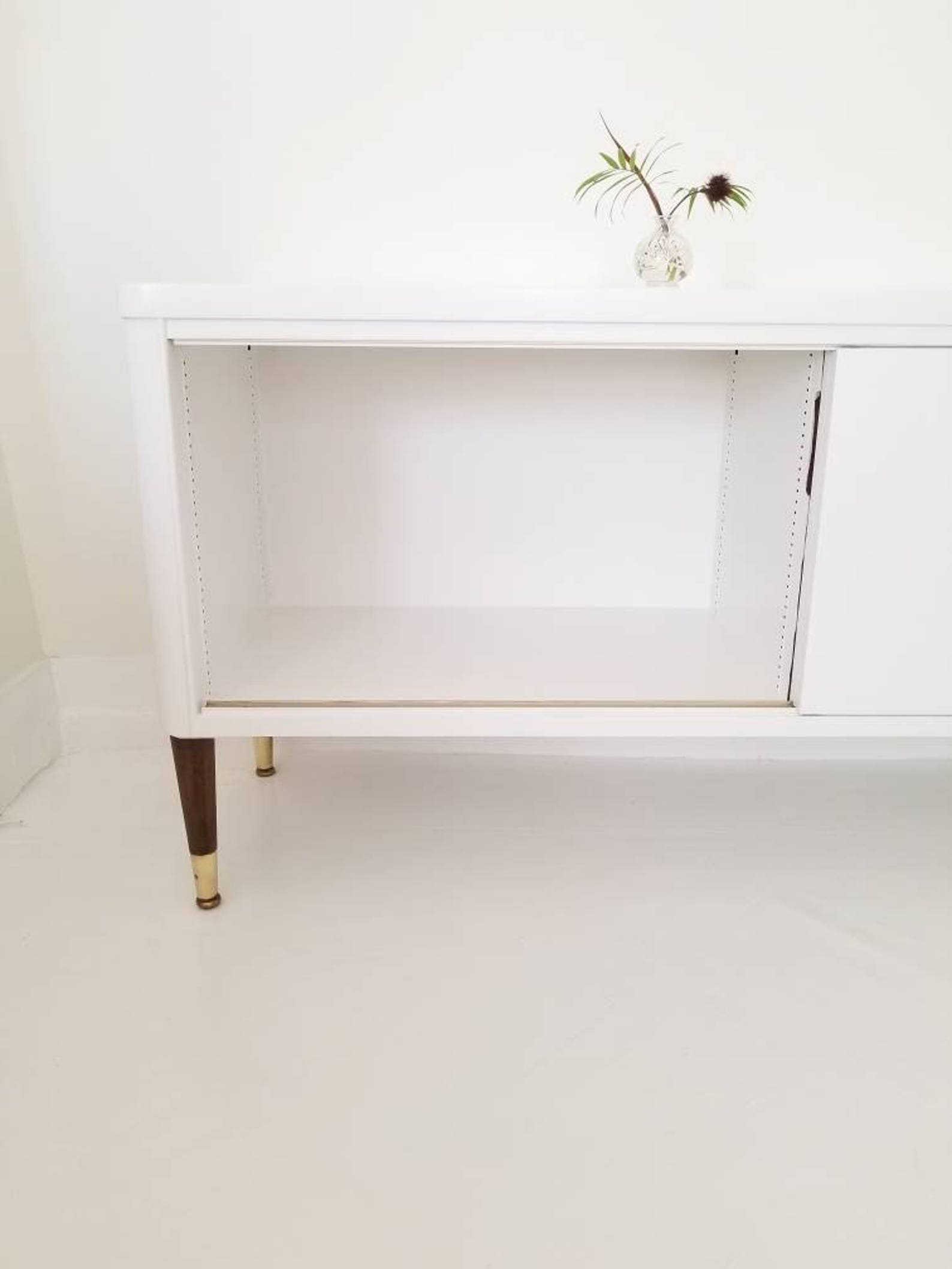 SoldPretty mid century modern credenza white wood brass | Etsy