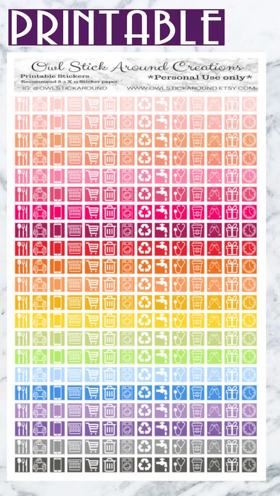 Printable-294 Colorful Icons Stickers-pdf/png/jpg | Etsy