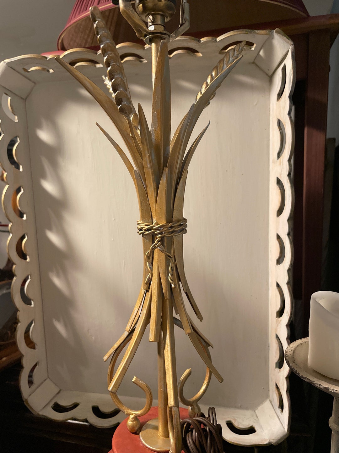 Gold Italian Sheaths of Wheat Table Lamp Light Lighting Mid Century! # ...