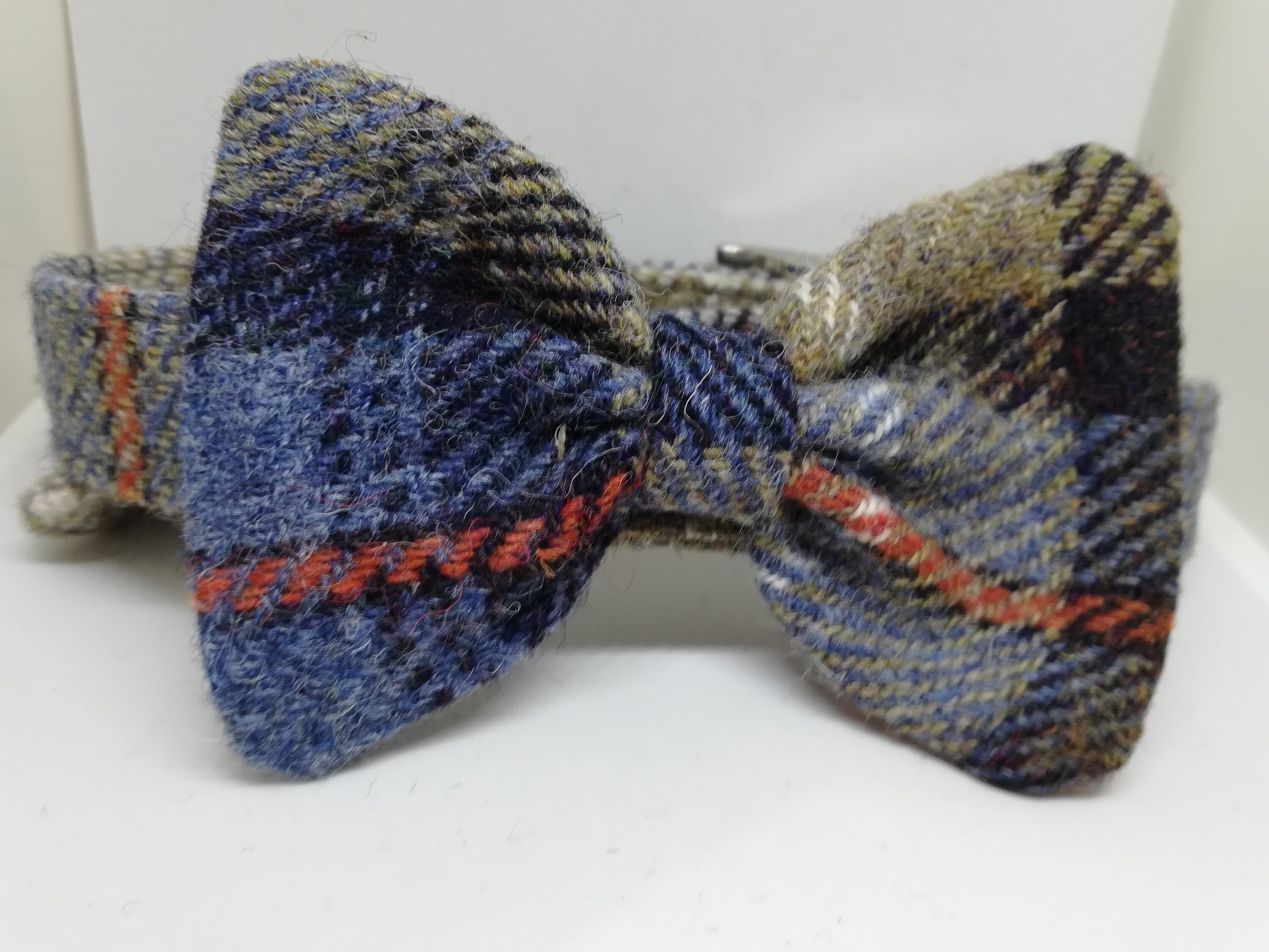 HARRIS TWEED Dog Collar and Detachable Bow Tie Set -blue and Beige ...