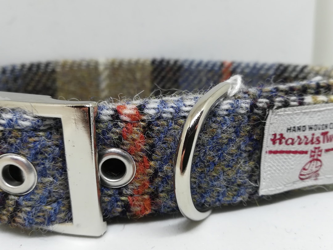 HARRIS TWEED Dog Collar and Detachable Bow Tie Set -blue and Beige ...