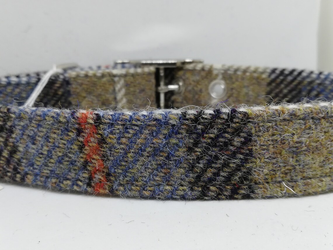 HARRIS TWEED Dog Collar and Detachable Bow Tie Set -blue and Beige ...