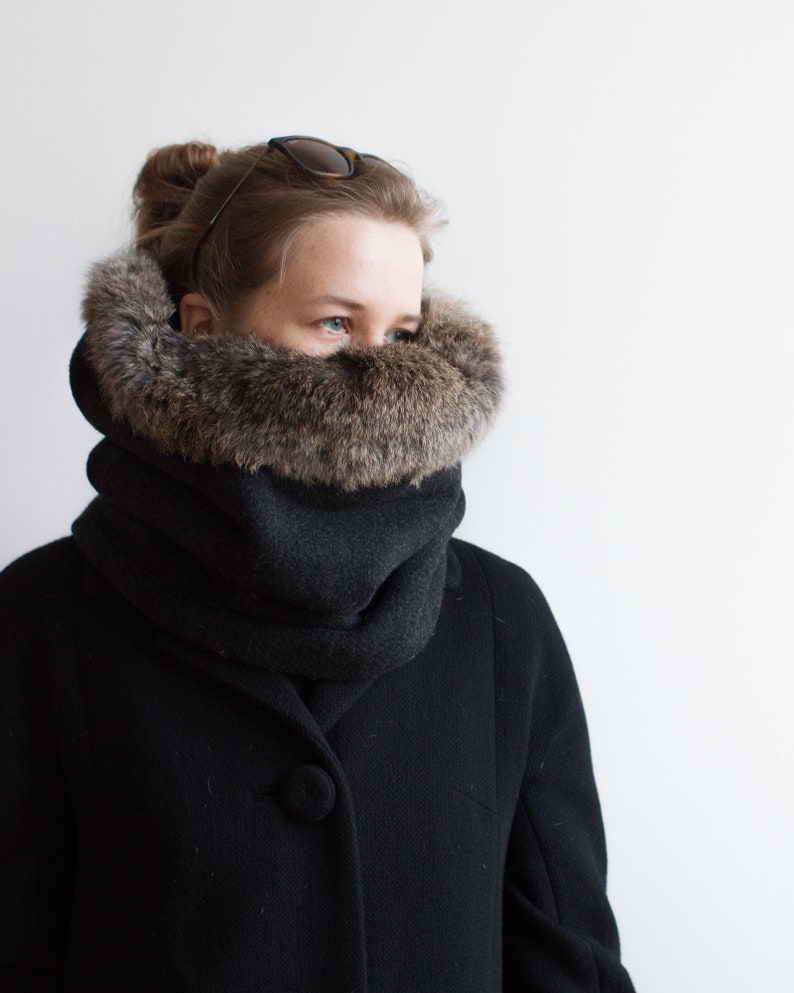 Fur Cowl Hood, Real Fur Scarf, Hooded Scarf, Double Sided Cowl, Real ...
