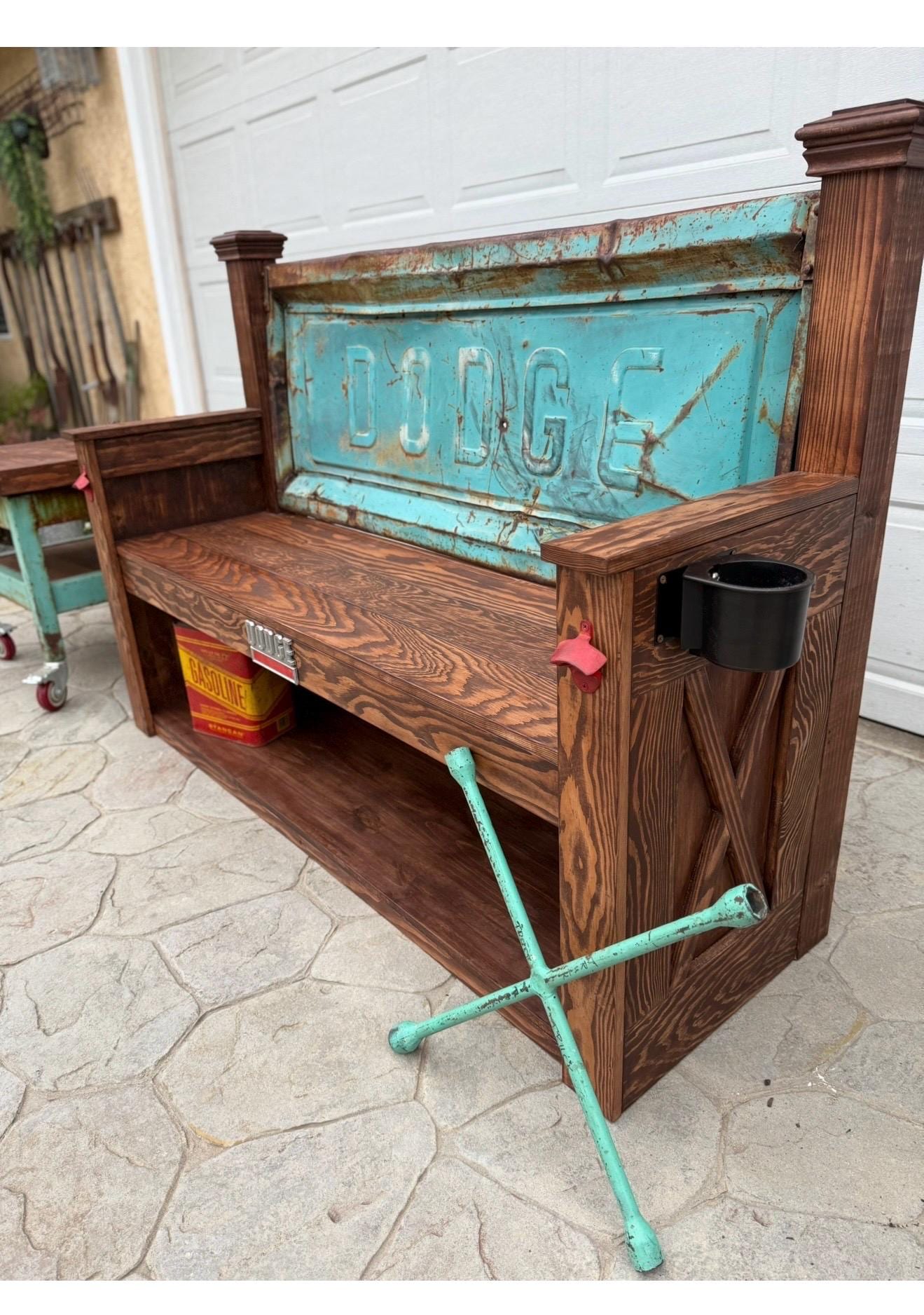 Rustic Dodge Tailgate Bench & Side Table - Etsy