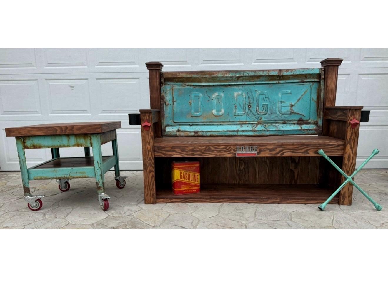 Rustic Dodge Tailgate Bench & Side Table - Etsy