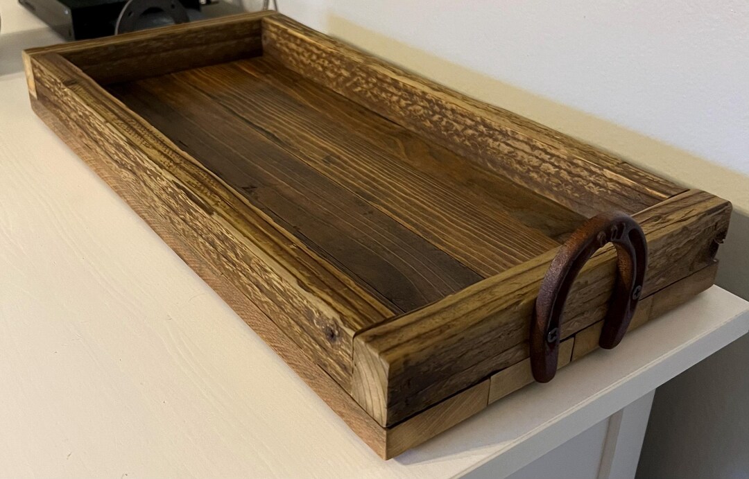 Rustic Wood Tray With Horseshoe Handles - Etsy