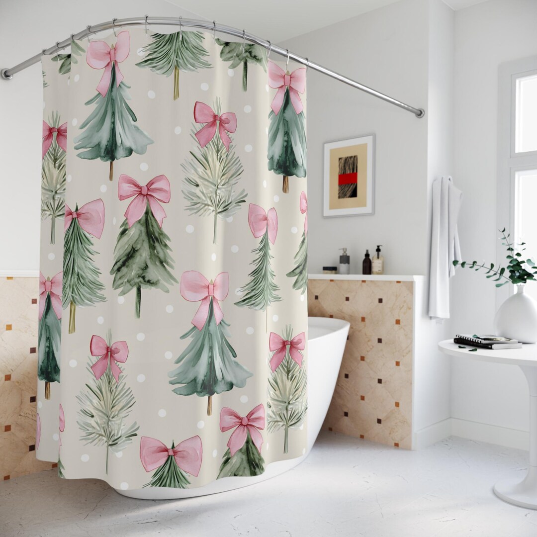 Coquette Pink Christmas Shower Curtain Girly Decor Christmas Shower ...