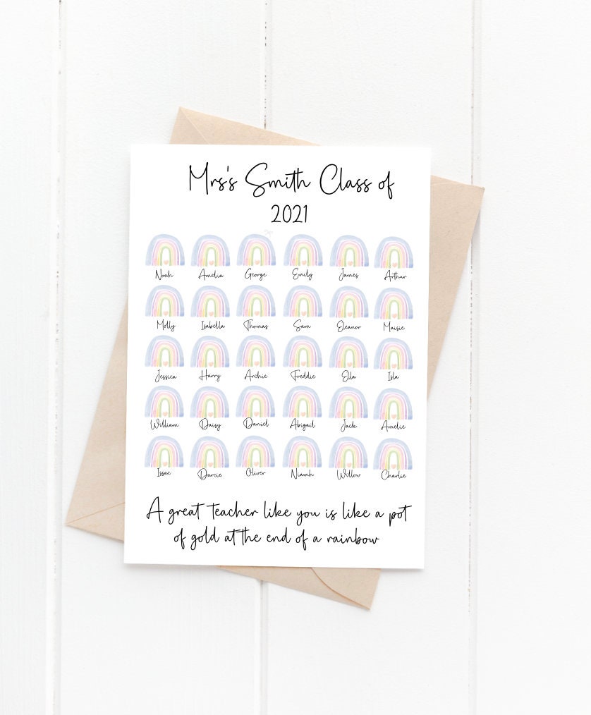 Personalised Thank you teacher Class Rainbow card Thank you | Etsy