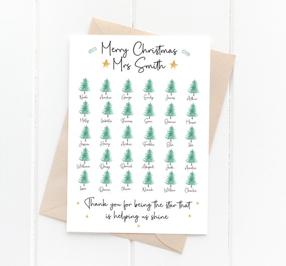 Personalised Christmas Tree Class Card Teacher Card Teacher - Etsy