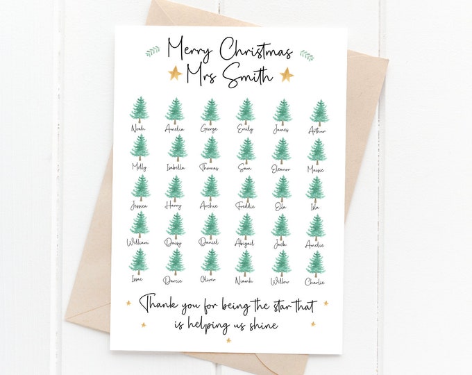 Personalised Christmas Tree Class Card Teacher Card Teacher - Etsy