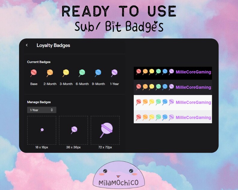 6 Twitch Sub Badges Bit Badges Cheer Badges Rainbow Lollipops Kawaii ...