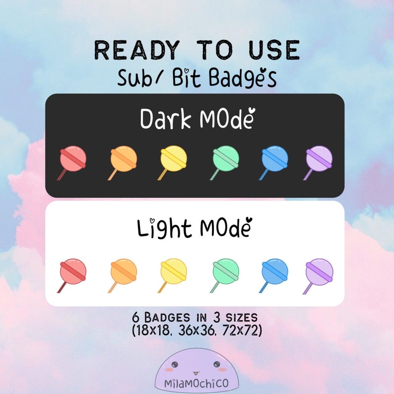 6 Twitch Sub Badges Bit Badges Cheer Badges Rainbow Lollipops Kawaii ...