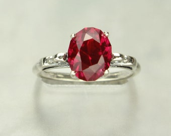 Synthetic ruby ring | Etsy