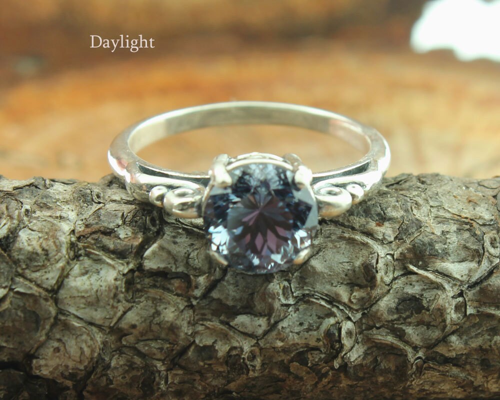 Sapphire Silver Ring, Color Change Gem, Blue Purple Custom Faceted ...