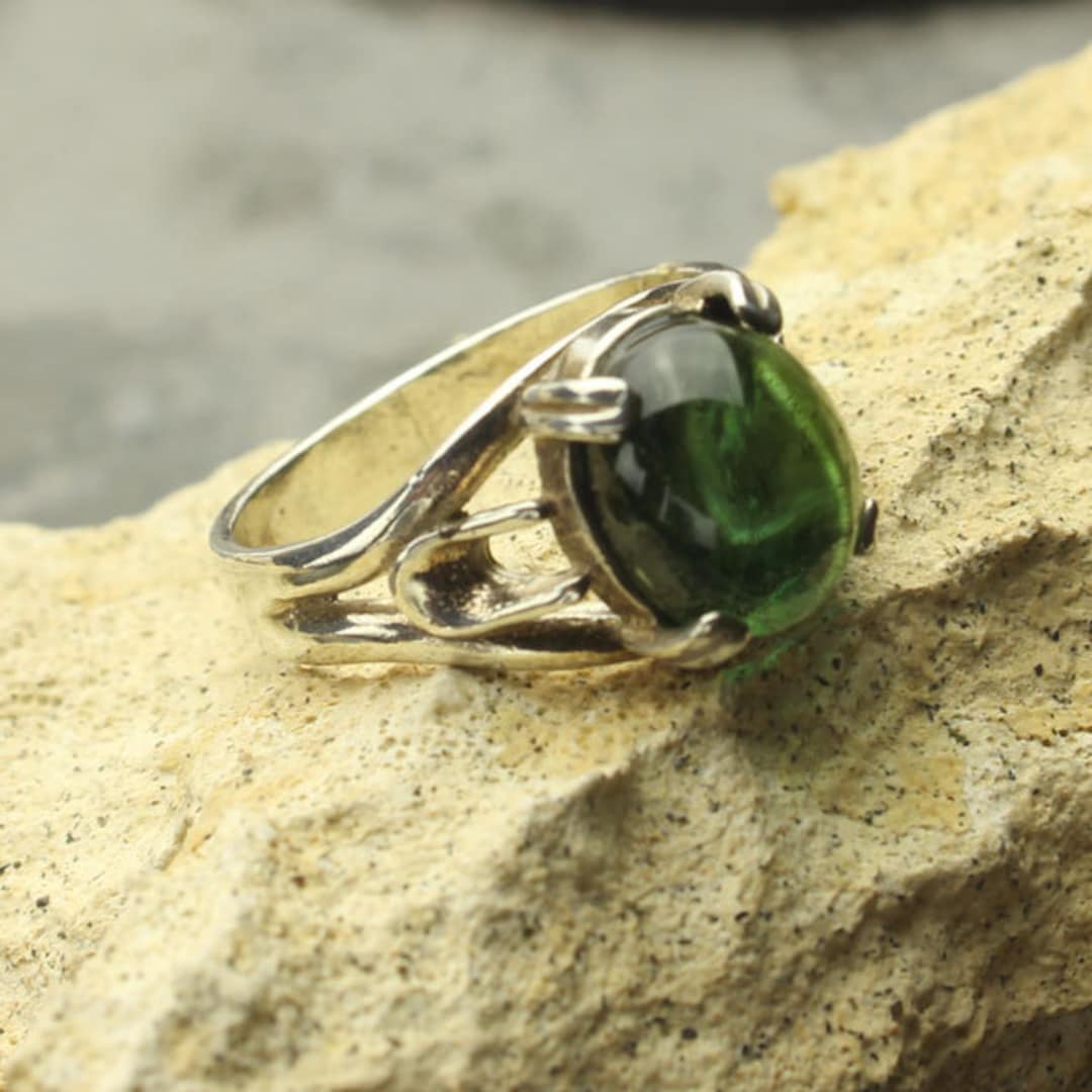 Blue Green Tourmaline Ring, Oval Verdelite Tourmaline Cabochon Sterling ...