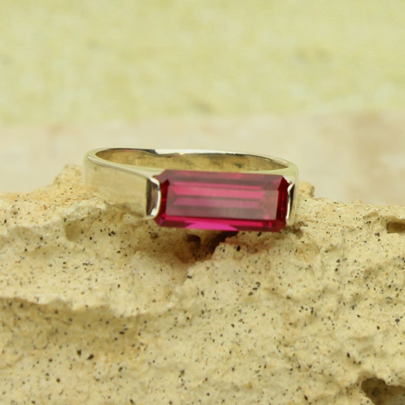 Ruby Silver Ring, Red Lab Ruby Gemstone Sterling Silver Contemporary ...