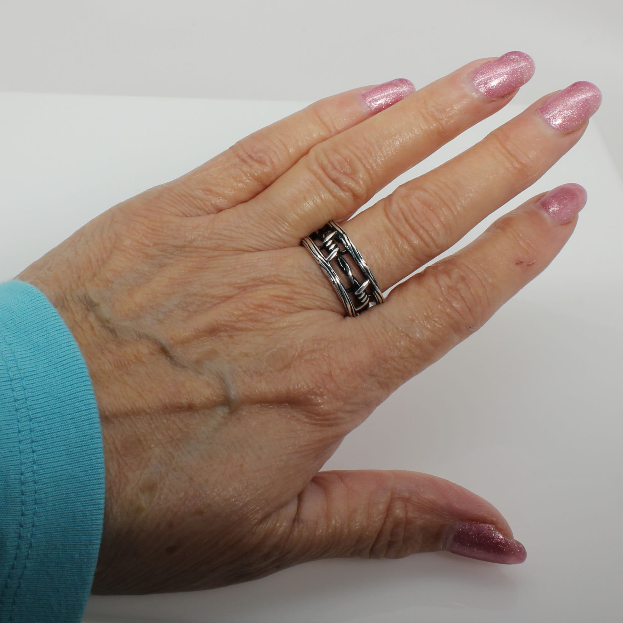 Barb Wire Silver Ring, Sterling Silver, Mens, Unisex Barbed Wire Wide ...