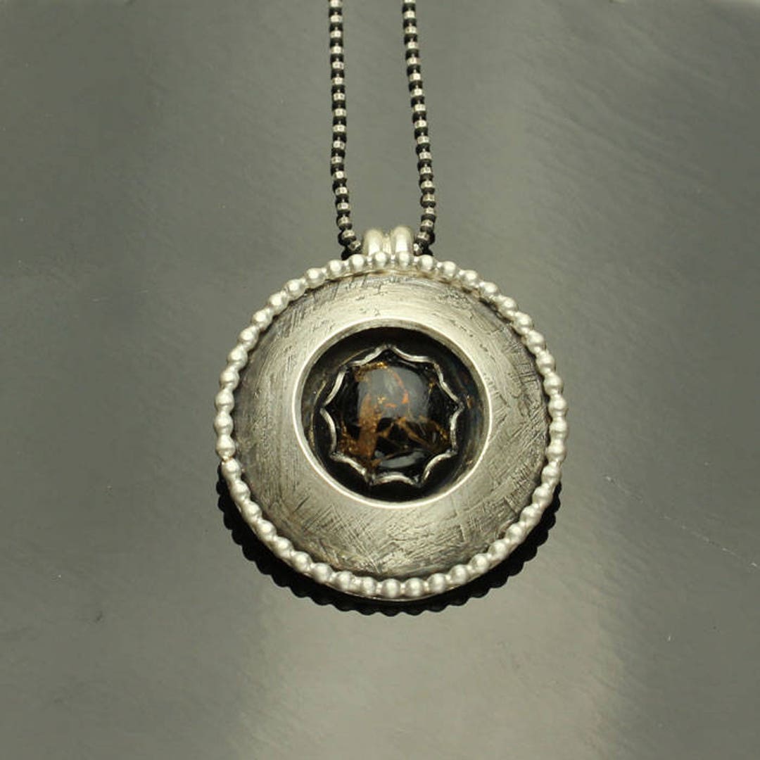 Shadow Box Necklace, Black Onyx, Metallic Copper Swirls Cabochon ...