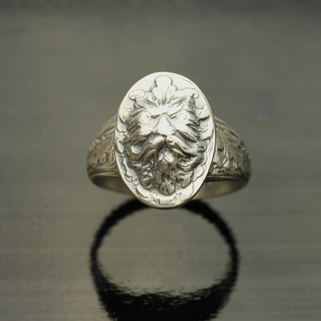 Greenman Silver Ring, Sterling Silver Green Man, Oak Leaf Band, Life ...
