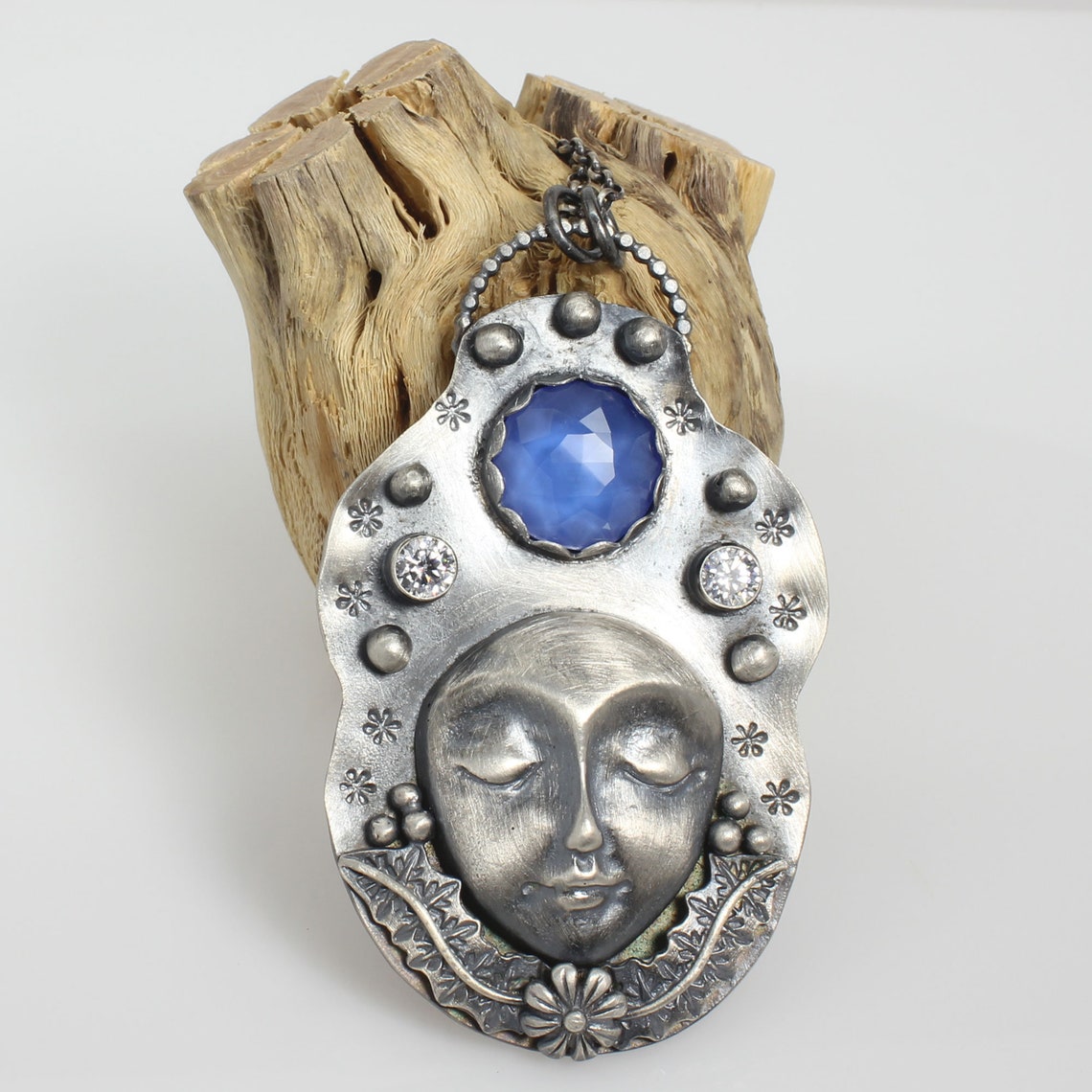 Silver Moon Face Necklace, Sterling Silver Celestial Jewelry, Handmade ...