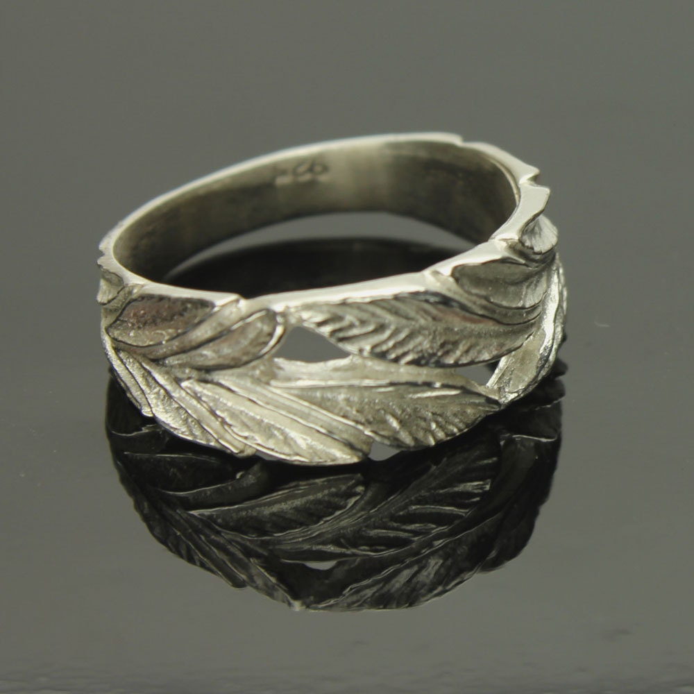 Leaf Ring Sterling Silver Leaves Pattern, 925 Thick Band, Sizes 7, 8 or ...