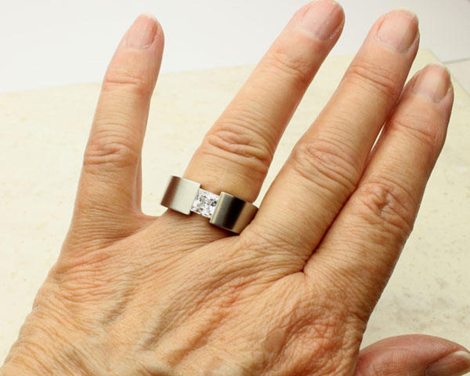 Mens Ring Tension Set Square 1 Carat Princess Cut Signity - Etsy