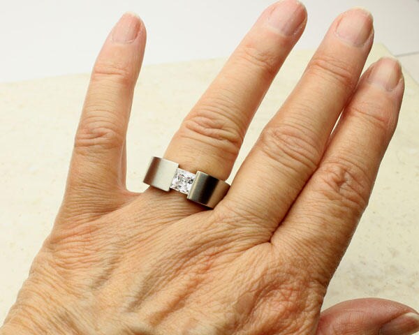 Mens Ring Tension Set Square 1 Carat Princess Cut Signity - Etsy