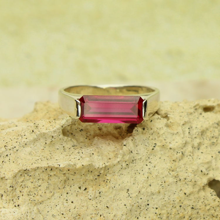 Ruby Silver Ring, Red Lab Ruby Gemstone Sterling Silver Contemporary ...