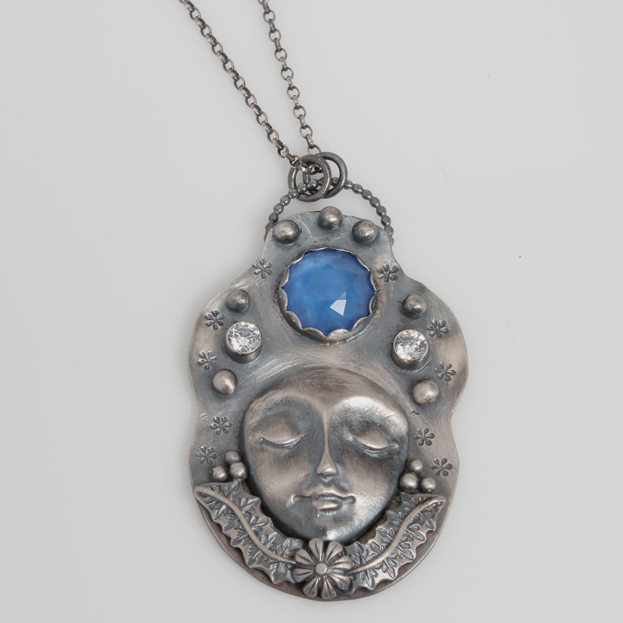 Silver Moon Face Necklace, Sterling Silver Celestial Jewelry, Handmade ...