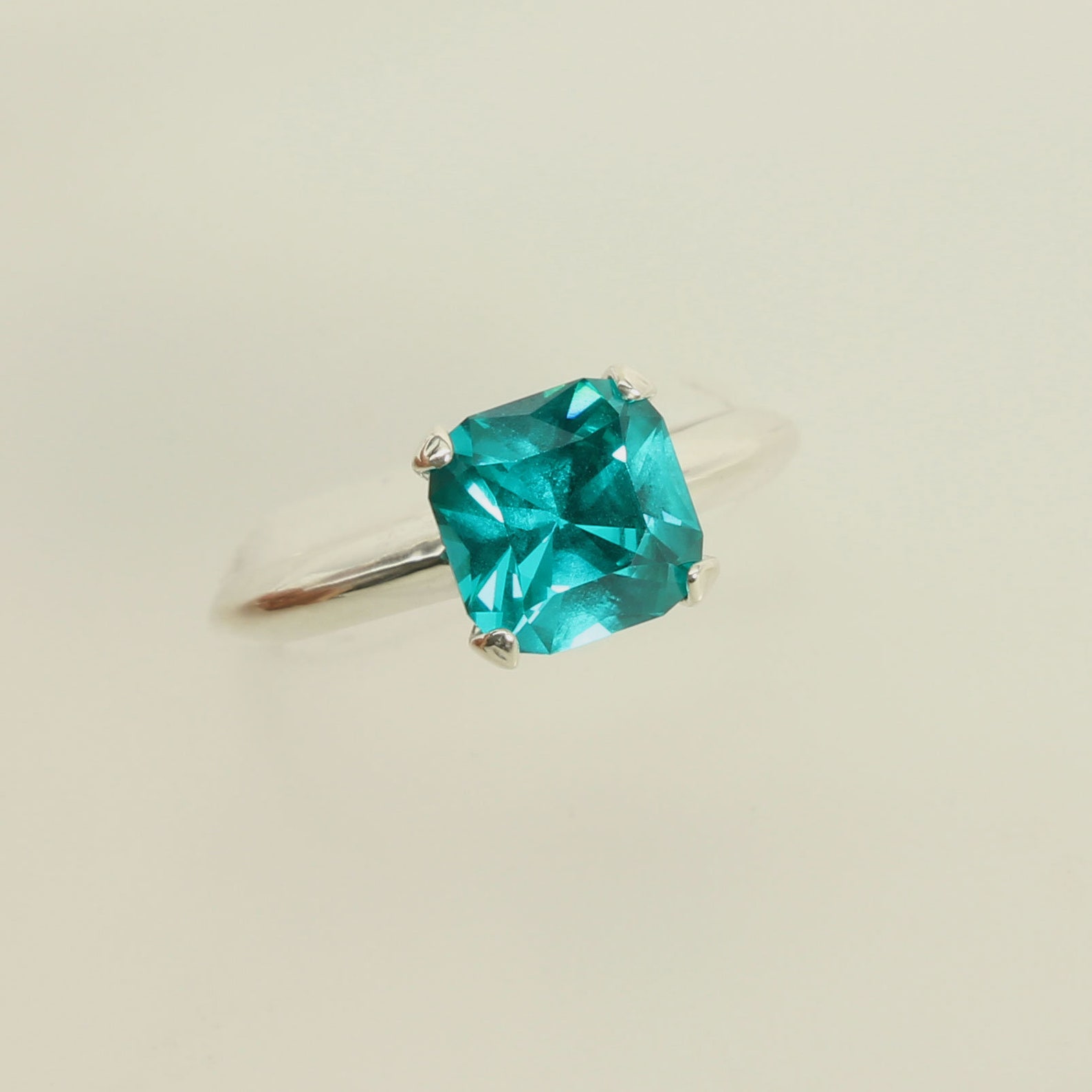 Paraiba YAG Ring Custom Faceted Cushion Shape Gemstone Teal - Etsy