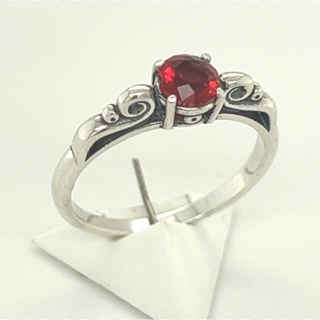 Bixbite Silver Ring, Custom Faceted Red Beryl, 5 MM Synthetic Gemstone ...