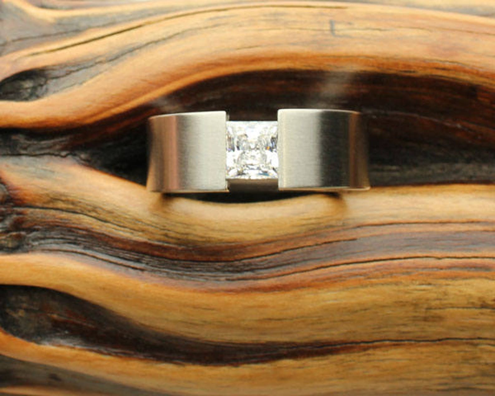 Mens Ring Tension Set Square 1 Carat Princess Cut Signity - Etsy