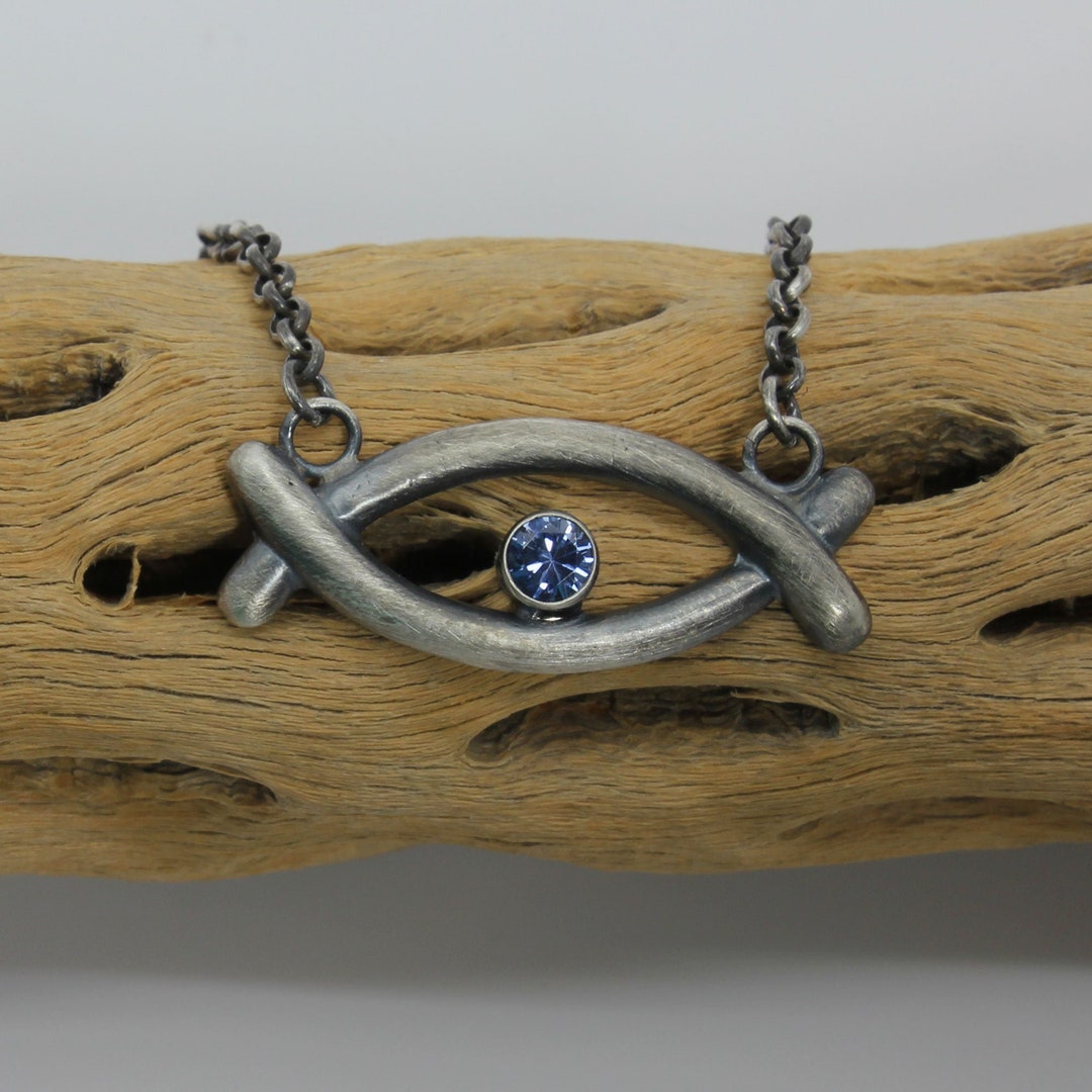 Blue Sapphire Necklace, Sterling Silver Pendant, Custom Rolo Link Chain ...