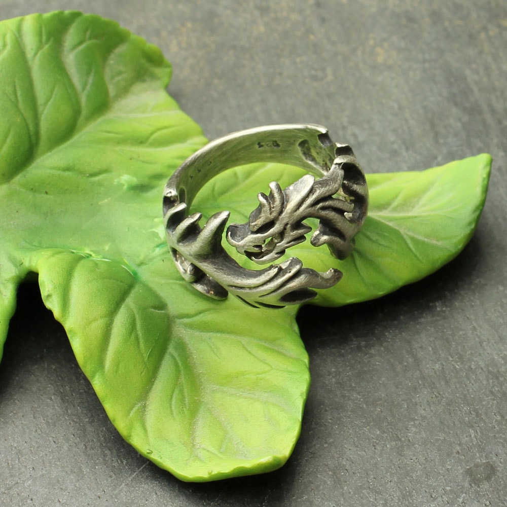 Fire Dragon Ring Dragon in Solid Sterling Silver Mens Ring, Size 11 ...