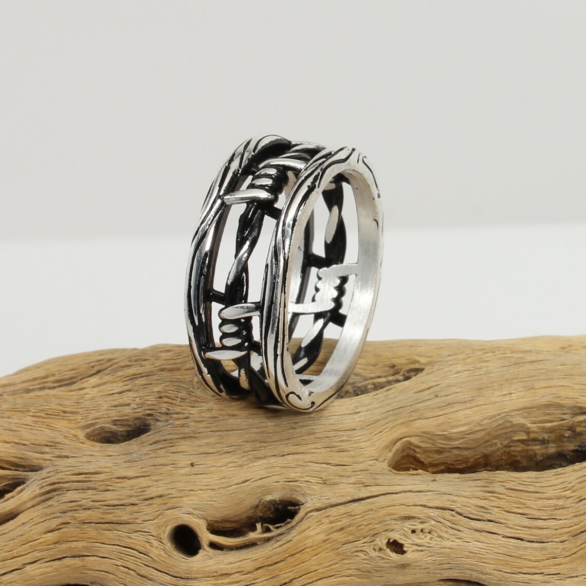 Barb Wire Silver Ring, Sterling Silver, Mens, Unisex Barbed Wire Wide ...