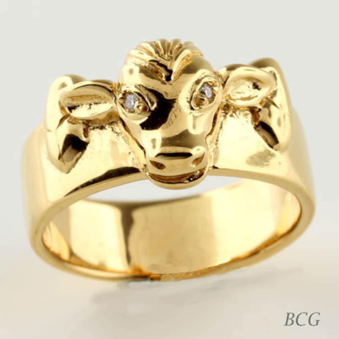 Cow Diamond Ring, Dairy Cow in Diamonds, Yellow Gold, Milk Cow, Heifer ...