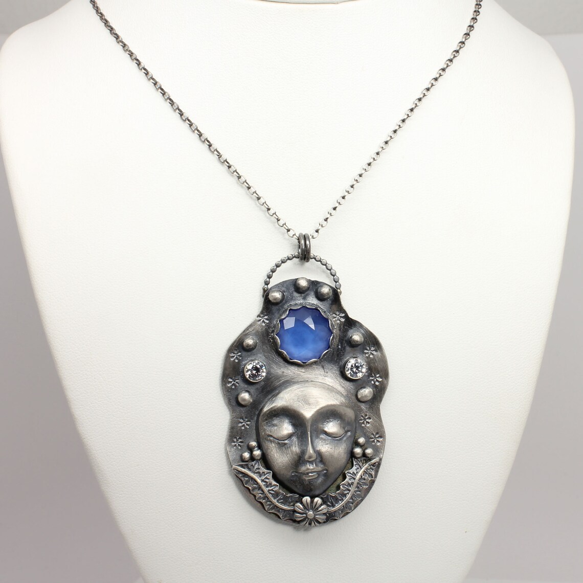 Silver Moon Face Necklace, Sterling Silver Celestial Jewelry, Handmade ...