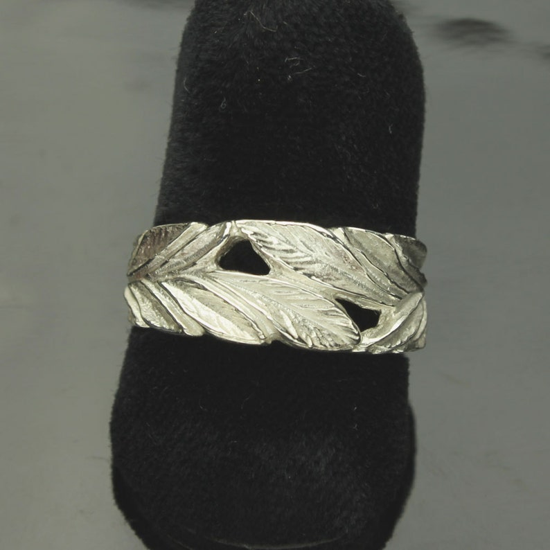 Leaf Ring Sterling Silver Leaves Pattern 925 Thick Band - Etsy