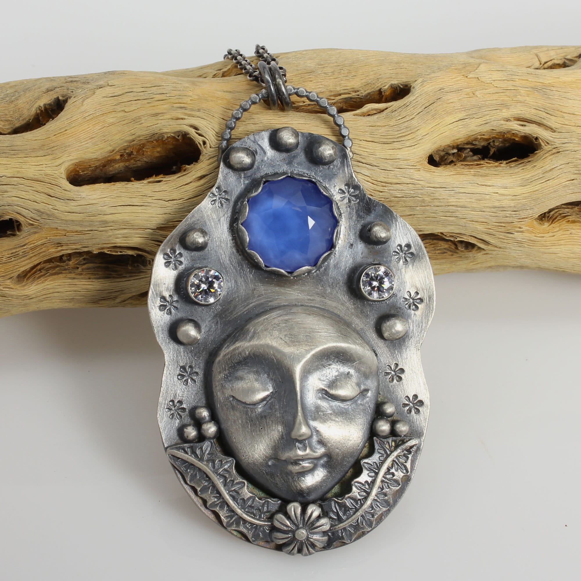 Silver Moon Face Necklace, Sterling Silver Celestial Jewelry, Handmade ...