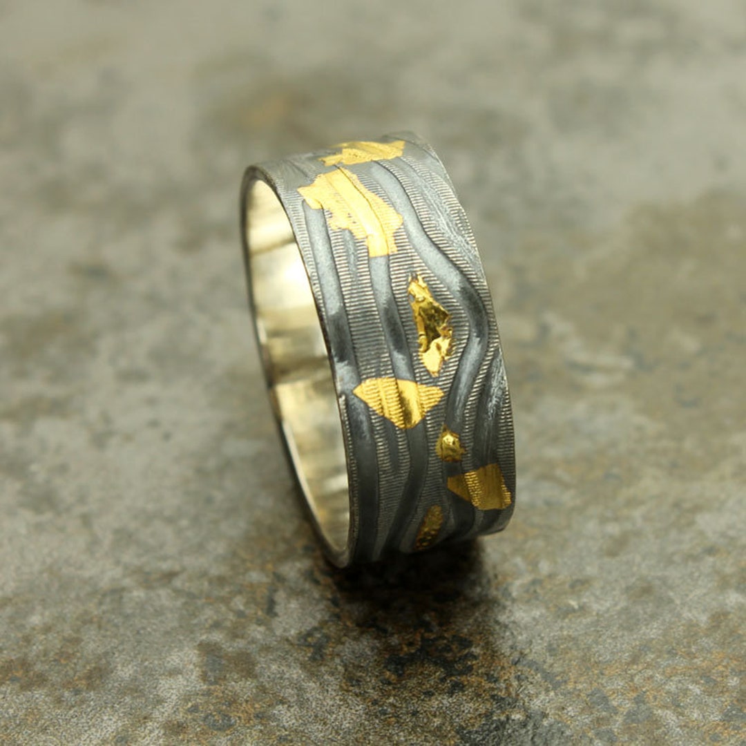 Keum Boo Ring, Sterling Silver, 24KT Gold, Swirl Pattern, Custom Made ...