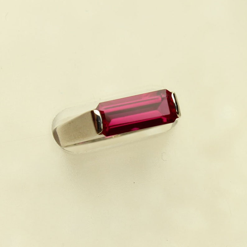 Ruby Silver Ring, Red Lab Ruby Gemstone Sterling Silver Contemporary ...
