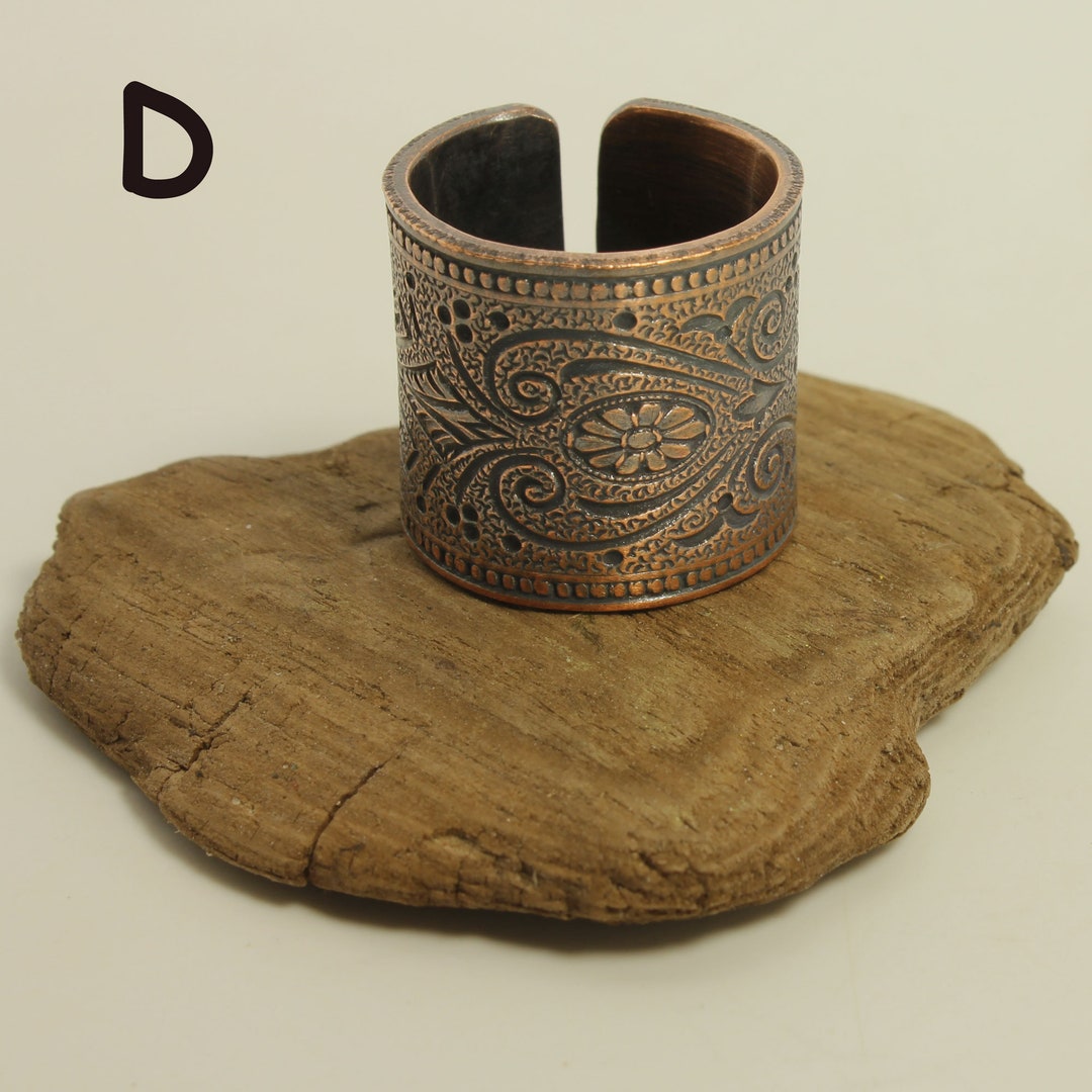 Copper Antique Ring, Embossed 1900's Pattern, Thick Band, D Antique ...