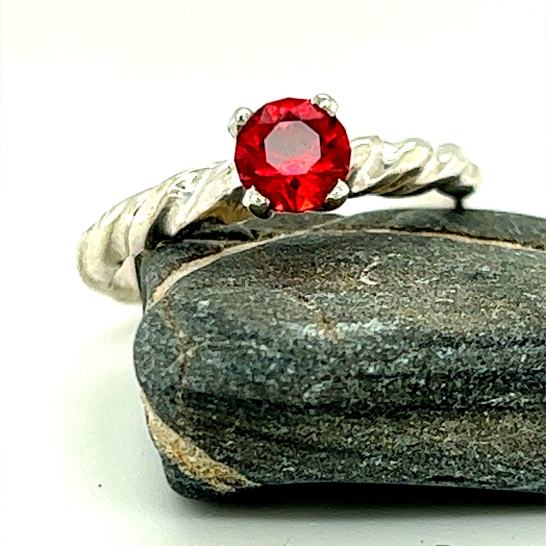 Bixbite Silver Ring, Custom Faceted Red Beryl, 5 MM Synthetic Gemstone ...